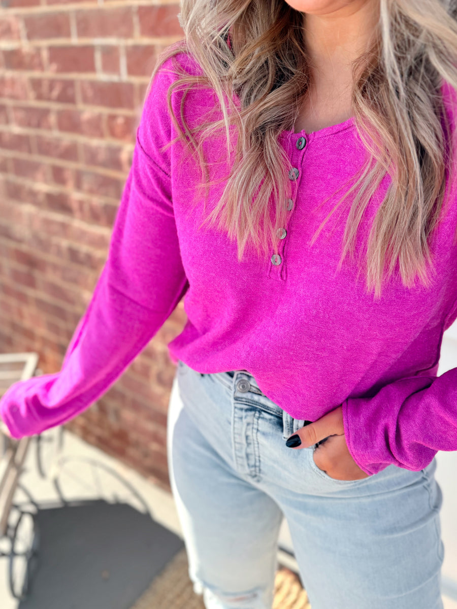 Hot Pink Henley Top – Henhouse Shoppe