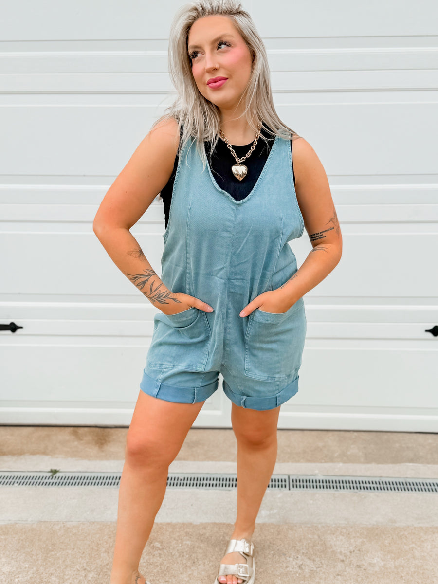 Feeling Free Short Overalls | Teal – Henhouse Shoppe